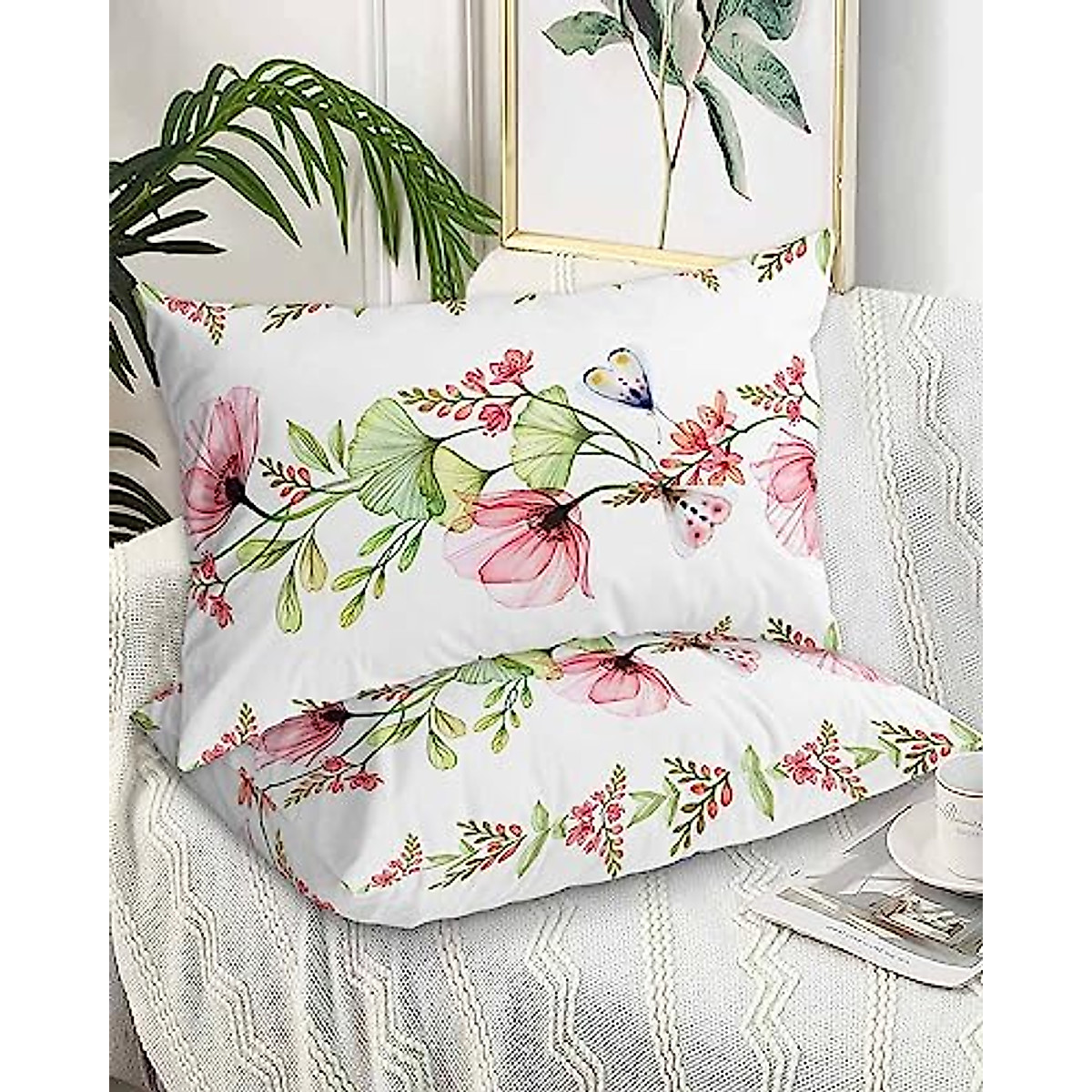 Edwiinsa Red Teal Spring Floral Pillow Covers King Standard Set of 2 20x36 Bed Pillow, Farmhouse Summer Flowers Plush Soft Comfort for Hair/Skin Cooling Pillowcases with Envelop Closure