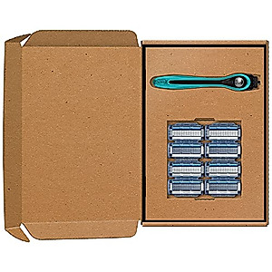 BIC Us 5-Blade Unisex Razor Starter Kit for Men and Women, 1 Handle & 8 Cartridges, Teal, Smooth Shave, BIC Razors