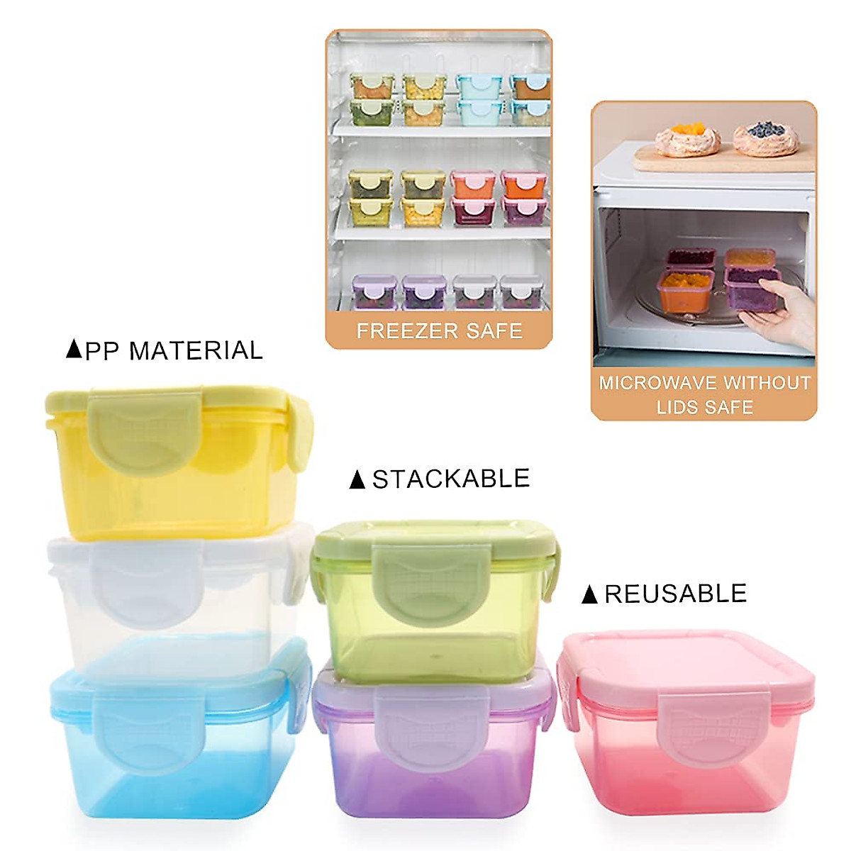LELE LIFE 6Pcs Small Food Storage Containers, Leakproof Lids, Condiment Sauce Containers, Small Freezer Storage Containers Airtight Containers, Dishwasher Freezer and Microwave Safe, 5oz