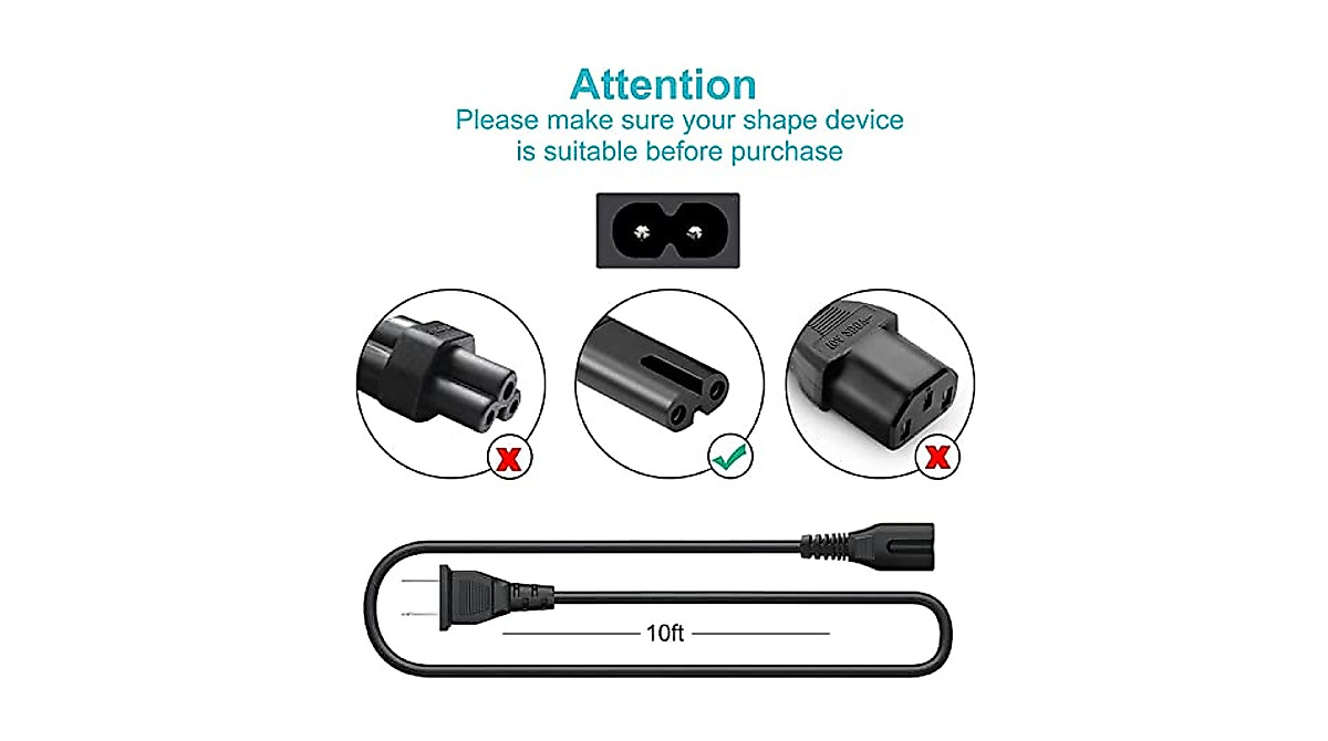 10Ft AC Power Cord for Mini Fridges & Devices | Durable & Universal