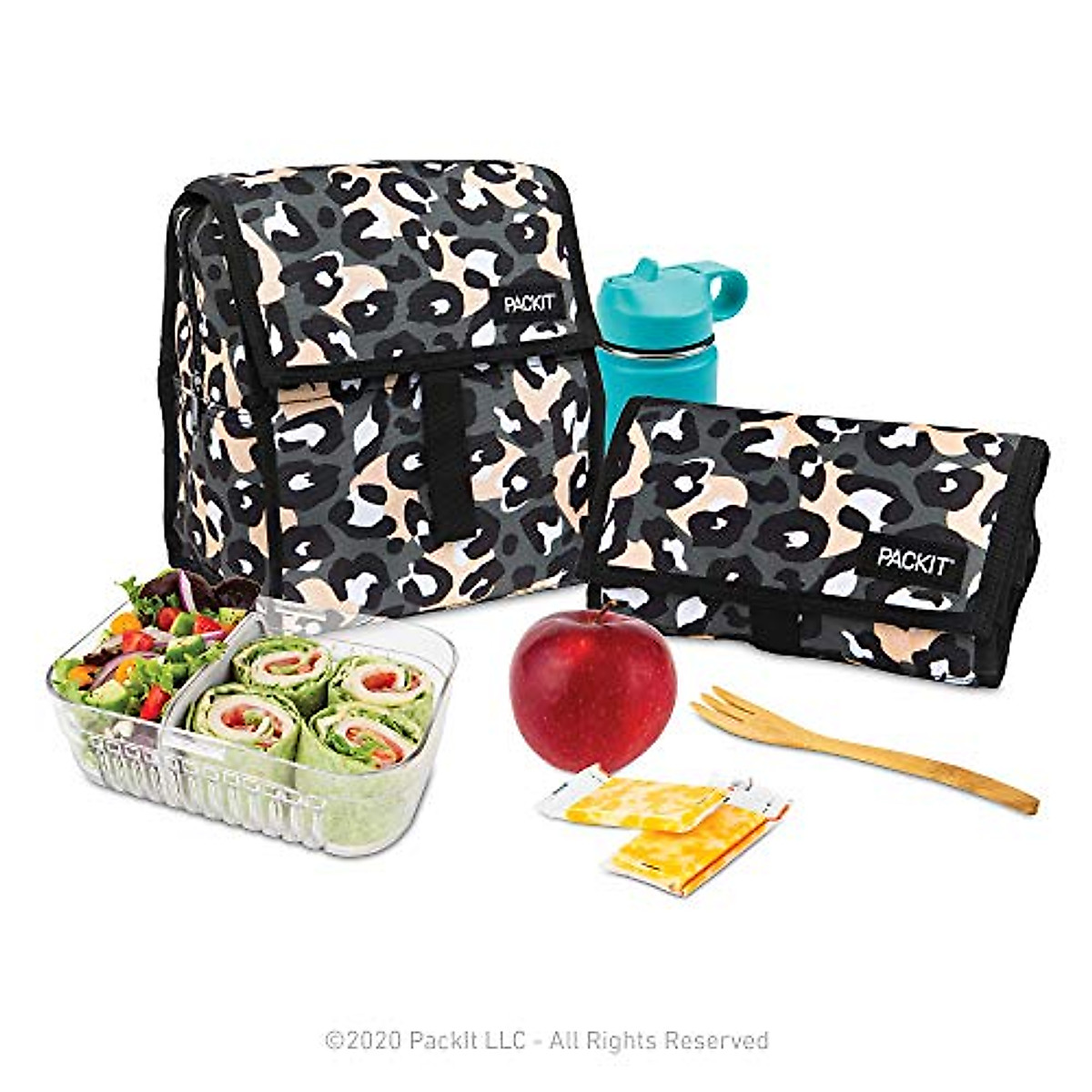 PackIt Freezable Lunch Bag, Wild Leopard Gray, Built with EcoFreeze Technology, Foldable, Reusable, Zip and Velcro Closure with Buckle Handle, Perfect for Lunches