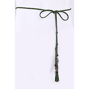 Ty Exotic Women Black Waist Belt/Rope/Chain Skinny Belt with Tassel and Beads for Ladies Skirt Dress in 8 Colors (army green)