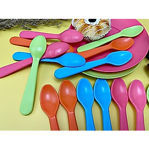 Jawbush 16 Pcs Kids Plastic Spoons, Reusable Toddler Utensils Kids Silverware Set with Bright Colors, Ideal for Travel School Lunch Box or Camping, BPA Free Kids Utensils Also for Adults