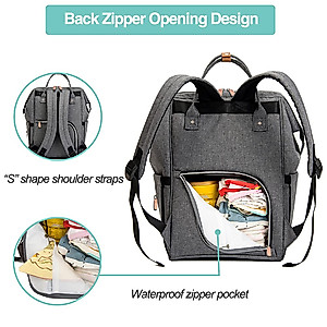 Lekesky Diaper Bag Backpack, Baby Diaper Bag for Mom Travel Back Pack with Changing Pad and Stroller Straps, Unisex and Stylish, Grey
