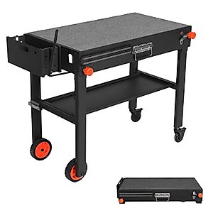 Outdoor Portable Grill Table stand - Folding Prep Stand for 17" or 22" Blackstone Griddle, Large Space blackstone Table with Wheels, Pizza Oven Cart for Ninja, Patio Grilling Backyard BBQ Grill Cart.