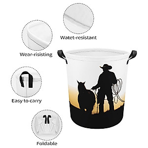 Laundry Hamper Cowboy with Lasso Silhouette Freestanding Laundry Basket Thickened Waterproof Collapsible Clothes Hamper Storage for Clothes Toys Dorm And Family