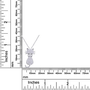 THE JEWEL ZONE White Natural Diamond Fashion Cat Pendant Necklace in 14k White Gold Over Sterling Silver (0.33 Ct)