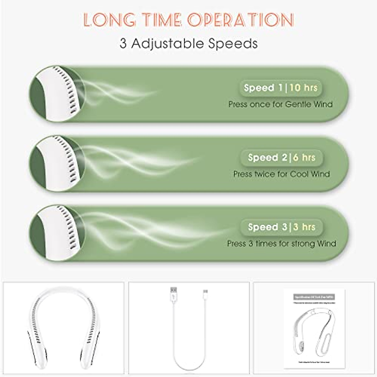 MATEPROX Portable Neck Fan, 4000mAh Battery Operated Bladeless Cooling Fan, 2023 New Wearable Personal Hands Free Fans with 360° Twist 3 Speeds and USB Rechargeable for Indoor, Outdoor, Sports-White