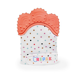 NEPAK 4 Pcs Soothing Teething Mitten,Silicone Teething Mitt,Stimulating Teether Toy,Self Soothing Pain Relief,for 3-6 Months Baby (Mint Colours and Pink)