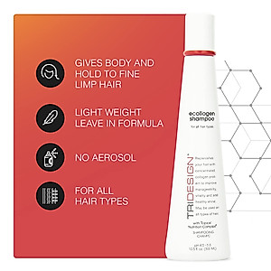 TRIDESIGN Ecollogen Moisturizing Shampoo - Hydrating Hair Shampoo For Natural Hair, Unisex, Thickening & Volumizing Shampoo, Unscented, Non-fragrance Shampoo Gentle Cleanser- 10.5 oz