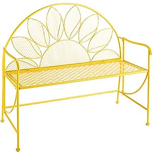 The Lakeside Collection Yellow Metal Sunflower Garden Bench - Outdoor Home Floral Accent