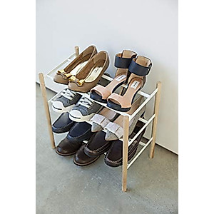 YAMAZAKI home Plain Expandable 3-Tierd Shoe Rack White,