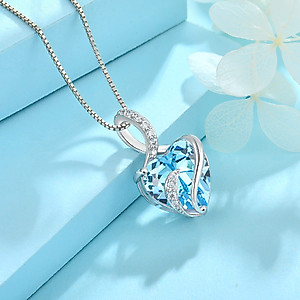 FJ Heart Infinity Birthstone Necklace, Sterling Silver Heart Pendant Created Gemstone Dainty Jewelry, Sterling Silver, Cubic Zirconia