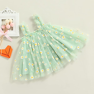 Mubineo Toddler Baby Girl Flower Tulle Tutu Dress Strappy Princess Dresses Sundress (Green Daisy, 6-12 Months)