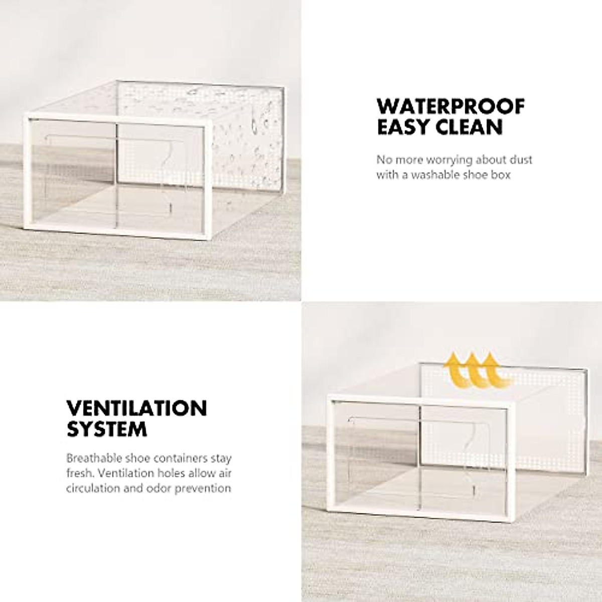 SEE SPRING Large 12 Pack Shoe Storage Box, Black Plastic Stackable Shoe Organizer for Closet, Space Saving Foldable Sneaker Containers Bins Holders Racks (Obsidian Black)