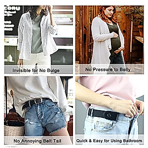 macoking No Buckle Stretch Belt for Women/Men Invisible Elastic Buckle Free Belts Black