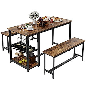sogesfurniture 3 Pieces Dining Table Set 54.7 Inches Modern Kitchen Table Set Dining Room Table for 3-pcs Set Industrial Style with Heavy Duty Metal Frame Rustic Brown