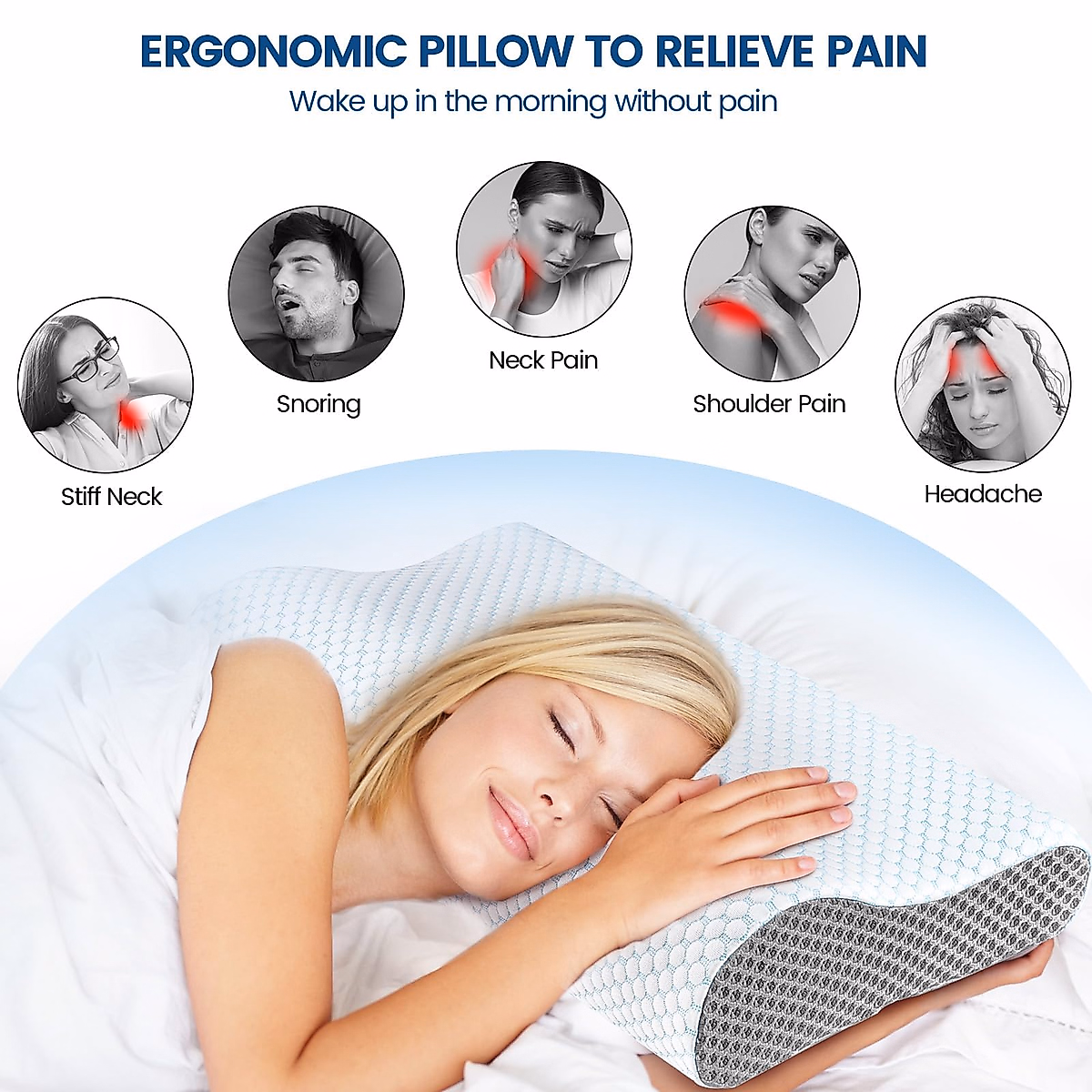 Memory Foam Pillows Neck Pillow Bed Pillow for Sleeping, Ergonomic Cervical Pillow for Neck and Shoulder Pain Relief,Orthopedic Contour Pillow for Side Back Stomach Sleeper