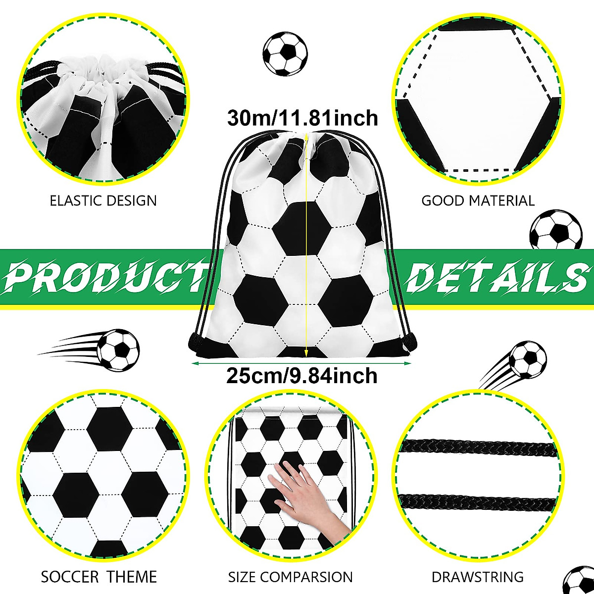 Shappy 24 Pieces Small Sport Drawstring Bags Candy Bag Party Goodie Favor Supplies Gifts for Sports (Soccer, 9.8 x 11.8 Inch)