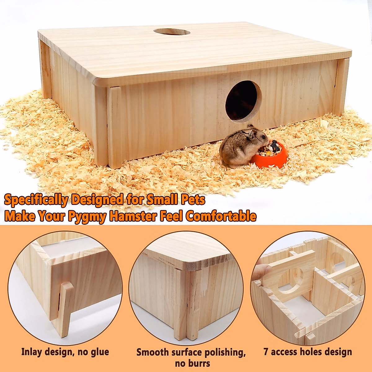 kathson Multi-Chamber Hamster Maze House,Wooden Syrian Hamster Maze Hideout,Small Pets Habitats Decor,6-Room Hideouts & Tunnel Exploring Toys for Dwarf Hamsters,Gerbils,Mice,Lemmings,Mouse