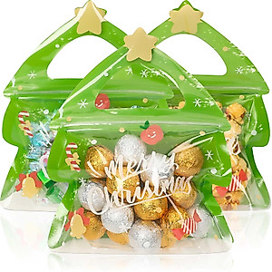 SEPGLITTER Resealable Christmas Gift Bags,24Pcs Special Shaped Christmas Gift Bags with Handles for Christmas Holiday Party Candy Small Gift Wrapping Supplies Decor