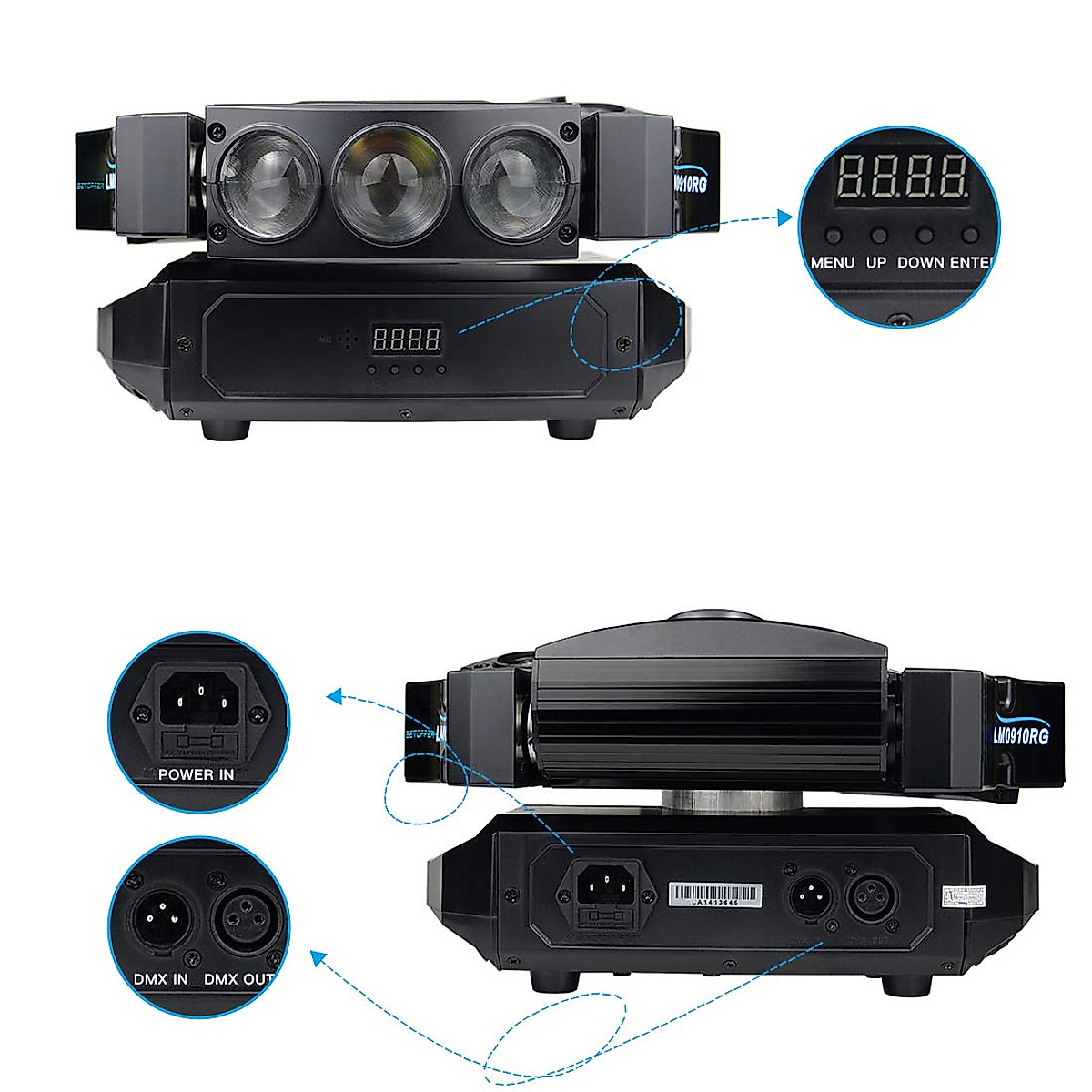 BETOPPER Moving Head Stage Lights,9x10W RGBW 4-in-1 LED Party DJ Lighting,19/51-CH 3 Header DJ Light Sound Activated/DMX 512 Disco Light for Bar,Disco,Dance Halls,Clubs,Mobile DJ,Gigs etc.