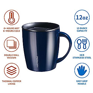 PARACITY Insulated Coffee Mug Stainless Steel Coffee Mug with Lid Handle Double Wall Vacuum Travel Mug Camping Tumbler Cup Men Women 12 oz