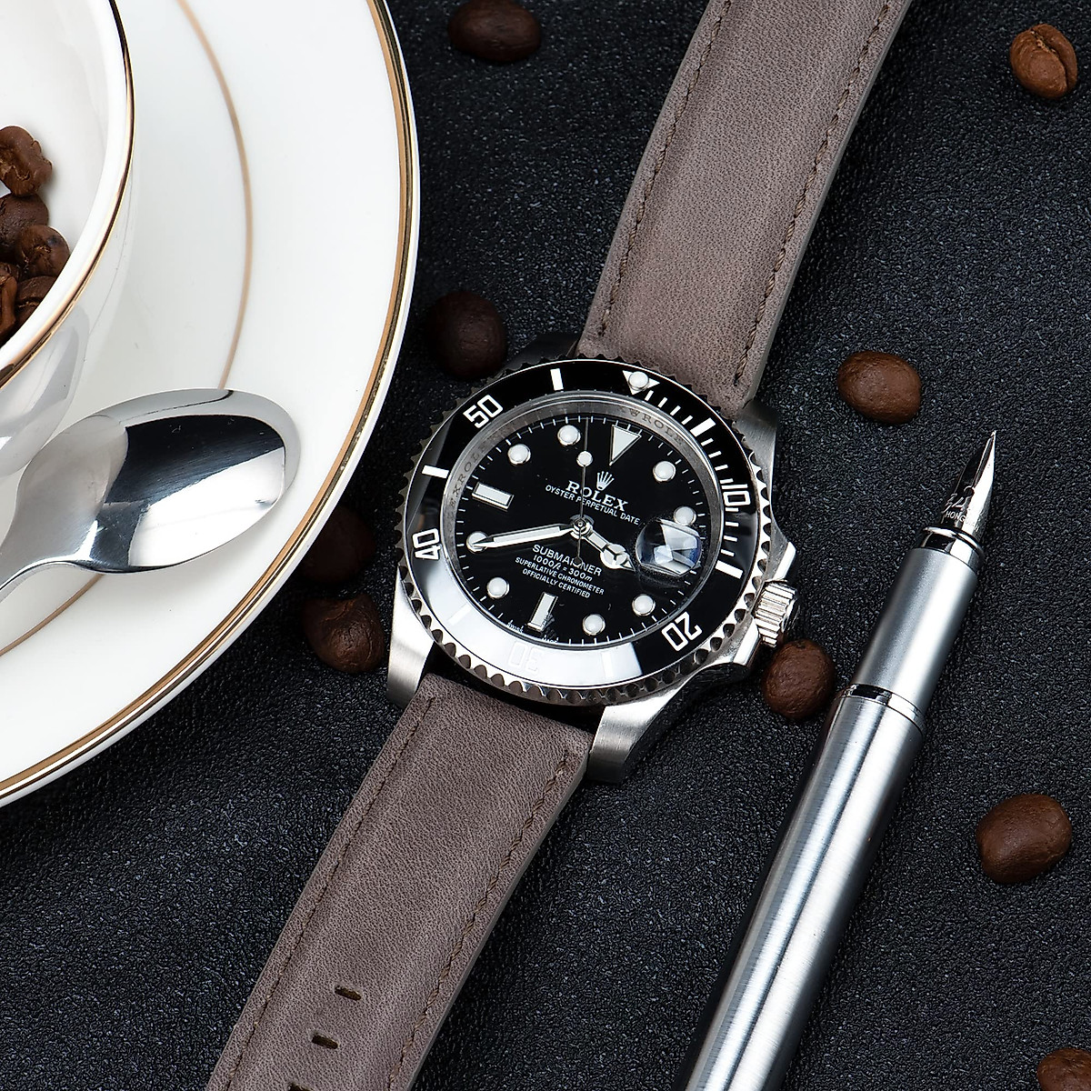 OTTOODY Leather Watch Bands 22mm 21mm 20mm 18mm Quick Release Watch Straps, Classic Top Grain Leather Watch Band for Men Replacement Bands for Watch and Smartwatch,Grey 20mm