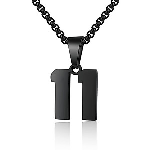 Number Necklace for Boy Black Athletes Number Stainless Steel Chain 00-99 Number Charm Pendant Personalized Sports Jewelry for Men Basketball Baseball Football(11) Over 18 years old