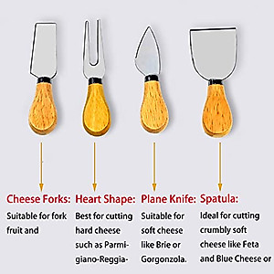 Mondax Premium Bamboo Cheese Board Wooden Charcuterie Platter and Sever Tray with 4 Stainless Steel Knife Thick Fancy Cheese Board Set Kitchen Living-Room House Warming Wedding Ideal