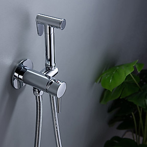 Boyuan Bidet Sprayer for Toilet High Pressure Handheld Bidet Sprayer Wall Mounted Cloth Diaper Sprayer Set Brass Bidet Toilet Sprayer with Hose,Angle Valve, Hot and Cold Water,Chrome