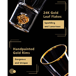 JBHO 1.5 Oz 24K Gold Rim and Base Shot Glasses Set of 6, Crystal Heavy Base, Cool and Fancy, Serving Tequila, Liquor, Bourbon, Vodka and Whisky, Unique Christmas Gift