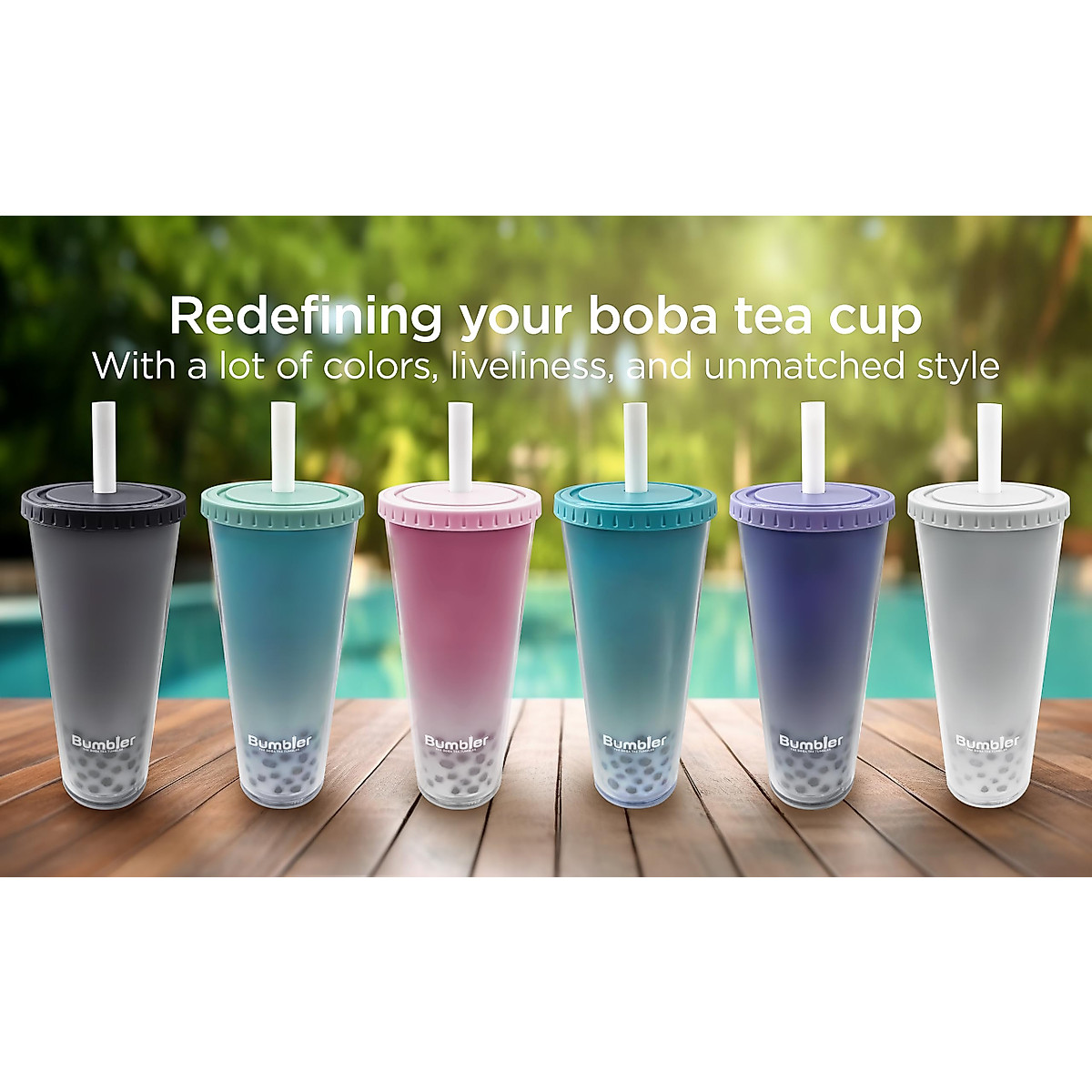 Bumbler 24oz Large Reusable Portable Eco-Friendly Tumbler | Drinking Cup with Wide Soft Tip Straw, Aesthetic Leak-Proof Lid – for Boba Tea, Smoothies, Iced Coffee, Hot or Cold Drinks – Fresh Mint