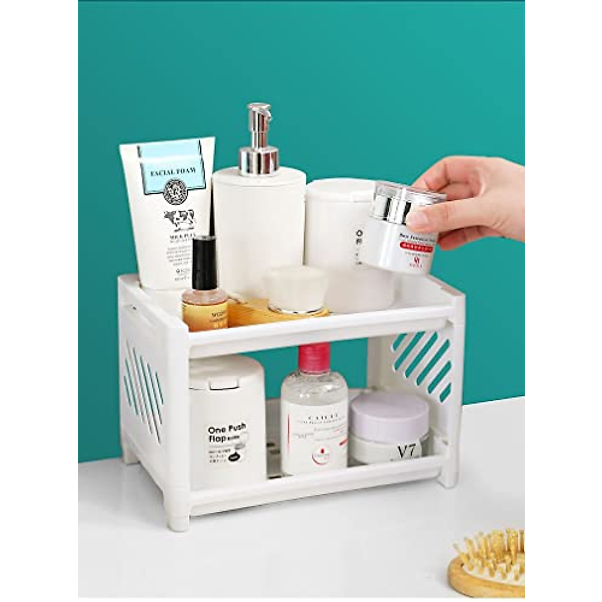 2-Tier Small Bathroom Organizer Countertop: Bathroom Counter Organizers Cabinet Vanity Storage Organizing Tray Cosmetic Standing Shelf Spice Rack for Kitchen Living Room Dressing Table White hegsymum