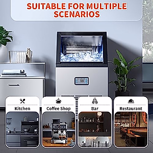 JOMAYZER Commercial Ice Machine, 90LBS/24H Ice Maker Machine with 33LBS Storage Bin, Stainless Steel Ice Machine Commercial, Ideal for Home, Bars, Restaurants and Hotels