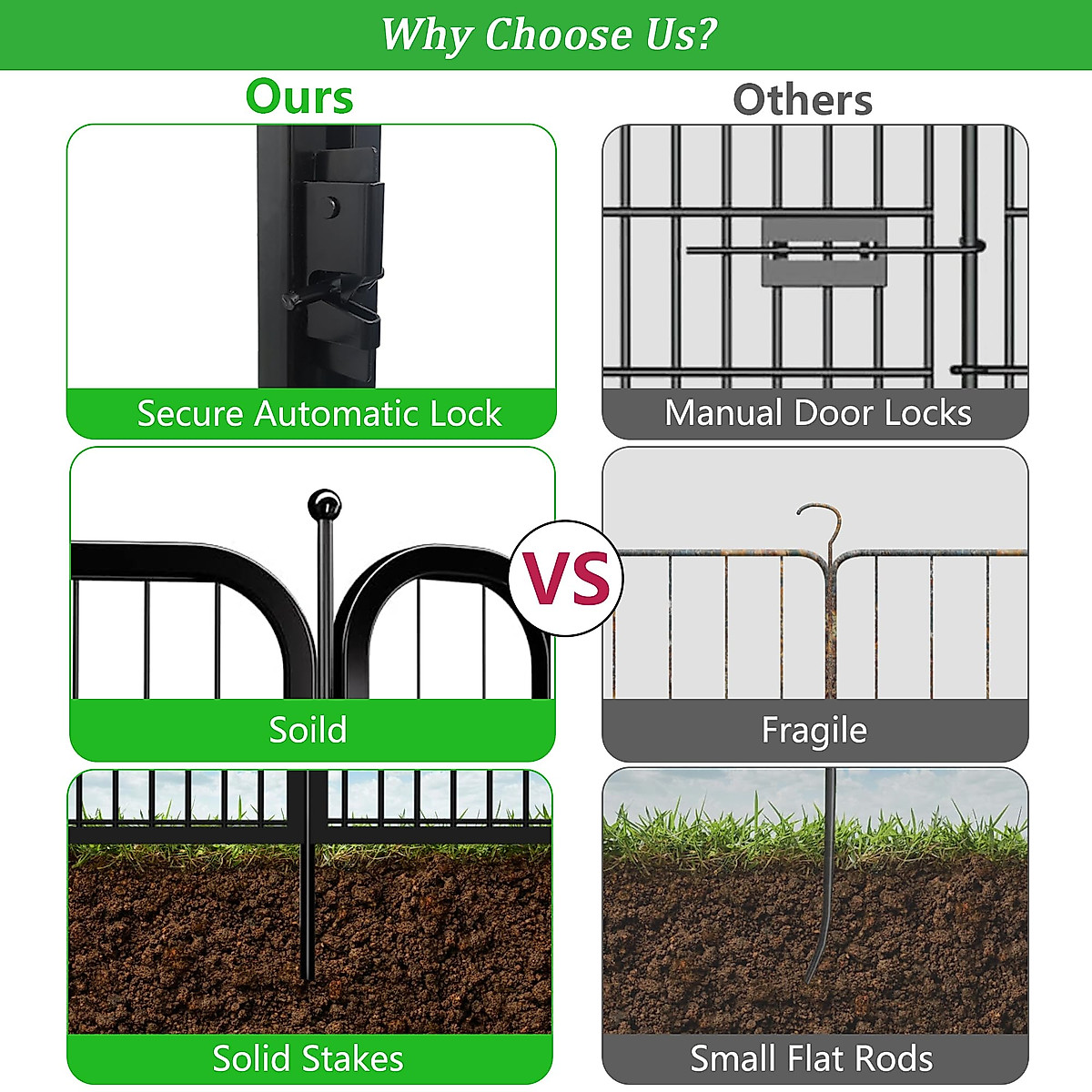 Decorative Garden Fence 32 Pack Black Metal Fence Panels 40in(H) x72ft(L) Temporary Fencing for Yard, Patio, Outdoor, Landscape, Flower Bed Animal Barrier Border for Dog