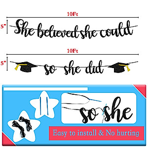 2023 Graduation Party Decorations Glitter Graduation Banners She Believed She Could So She Did Banner Graduation Party Supplies 2023 Grad Party Banner Decor for Girls Congrats Grad Banners 10Ft