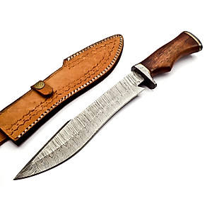 Nooraki - 15" Handmade Damascus Steel Bowie Knife - Fixed Blade Hunting Knife with Strong Rosewood Comfortable Handle For Outdoor, Hunting, Camping, Survival, Bushcraft - Gift for Men and Women