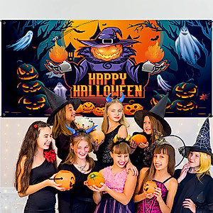 Trgowaul Happy Halloween Decorations, Happy Halloween Garage Door Decorations, Large Halloween Pumpkin Ghost Banner Backdrop, Halloween Outdoor Party Supply Photography Background Sign Poster 6x13ft