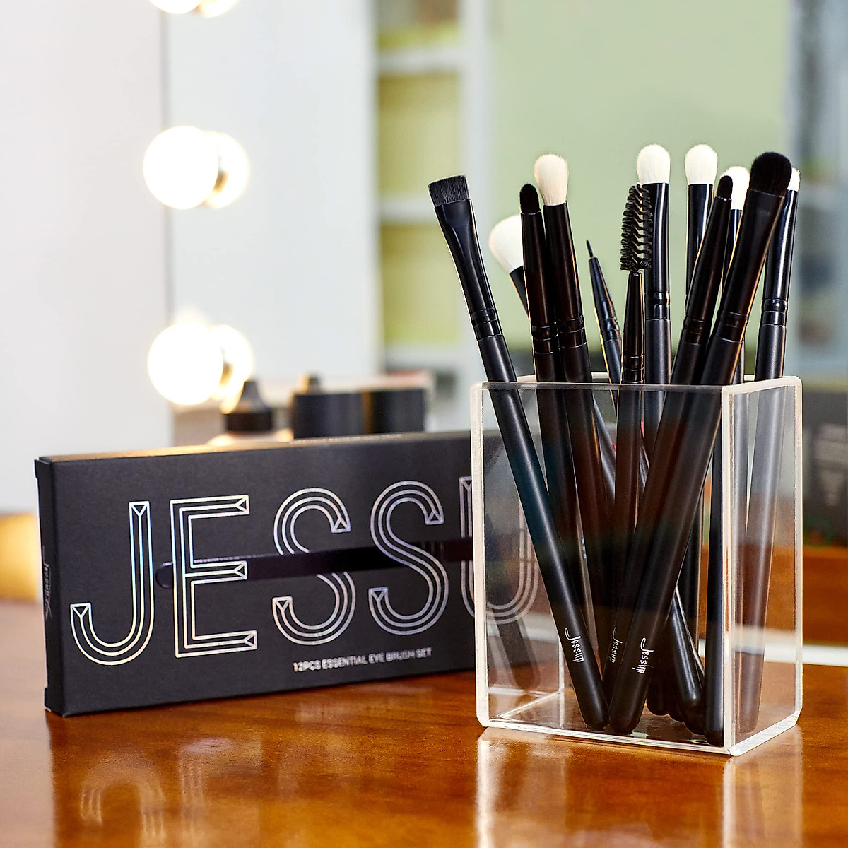Jessup Eyeshadow Brush Set 12pcs Black Eye Makeup Brushes Set Professional with Natural Synthetic Hair for Eyebrow Eyelash Eyeliner Spoolie Blending, T322