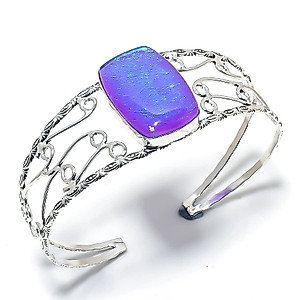 Crystalshop Purple Triplet Opal Gemstone 925 Sterling Silver Cuff Bracelet Adjustable AQ-5049