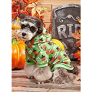 QWINEE Halloween Dog Hoodie Dog Costume Sweatshirt Pumpkin Bat Print Dog Clothes for Puppy Kitten Cat Small Dogs Green Large