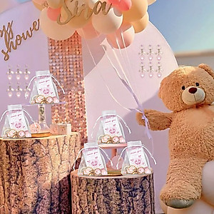 BUYWUMORE 12 Sets Baby Shower Favors Pink Footprint Keychains Gifts with Bottle Lollipop White Organza Bags and Thank You Tags for It's a Girl Decorations Baby Shower Party Supplies (PINK)