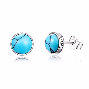 925 Sterling Silver Turquoise Studs Hypoallergenic Earrings for Sensitive Ears with Romantic "Forever Love" Engraving Jewelry Valentine for Women Girlfriend-6MM