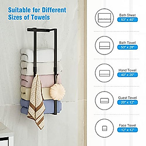 Towel Racks for Bathroom Wall Mounted with 2 Hooks, Stainless Steel Bath Towel Holder Bathroom Wall Towel Rack for Rolled Towels, Towel Storage for Small Bathroom, RV Camper, Garage