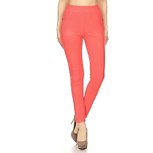Leggings Depot Women's Cotton Blend Stretch Pull-on Jeggings Casual Pants with Pockets (Coral, Medium)