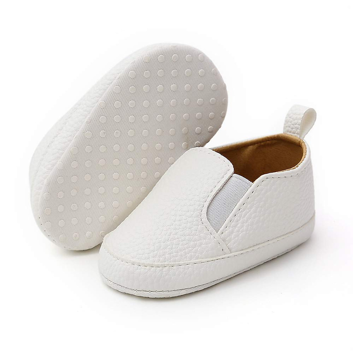 Meckior Infant Baby Girls Boys Canvas Shoes Soft Sole Toddler Slip-On Crib Moccasins Casual Sneaker Austin Boy's Flat Lazy Loafers First Walkers Shoe A/White
