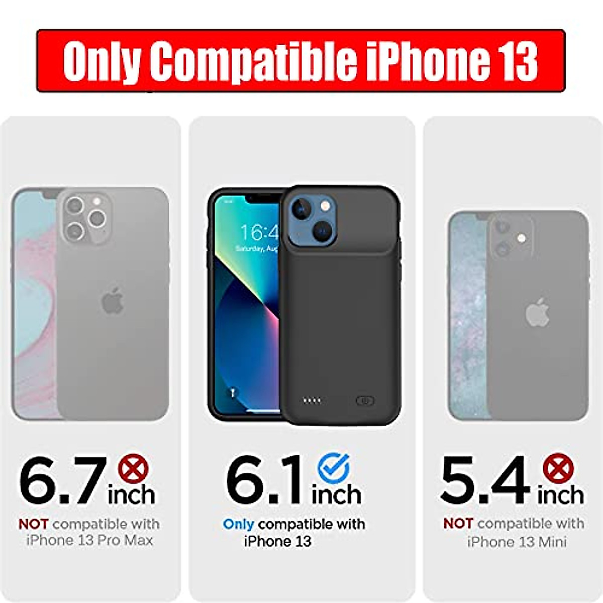 Battery Case for iPhone 13,7000mAh Ultra-Slim Portable Charger Case Rechargeable Battery Pack Charging Case Compatible with iPhone 13 (6.1 Inch)-Black