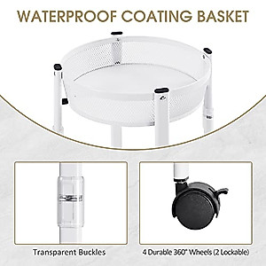 APEXCHASER 3-Tier Metal Storage Rolling Cart, Collapsible Utility Cart, No Assemble, Multifunction Serving Organizer Trolley with Lockable Wheels for Kitchen, Living Room, Bathroom,White