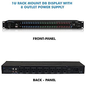 Technical Pro 1U Rack Mount DB Display with 8 Outlet Power Supply Surge Protector with 5V USB Charging Ports, Input, and Output RCA.